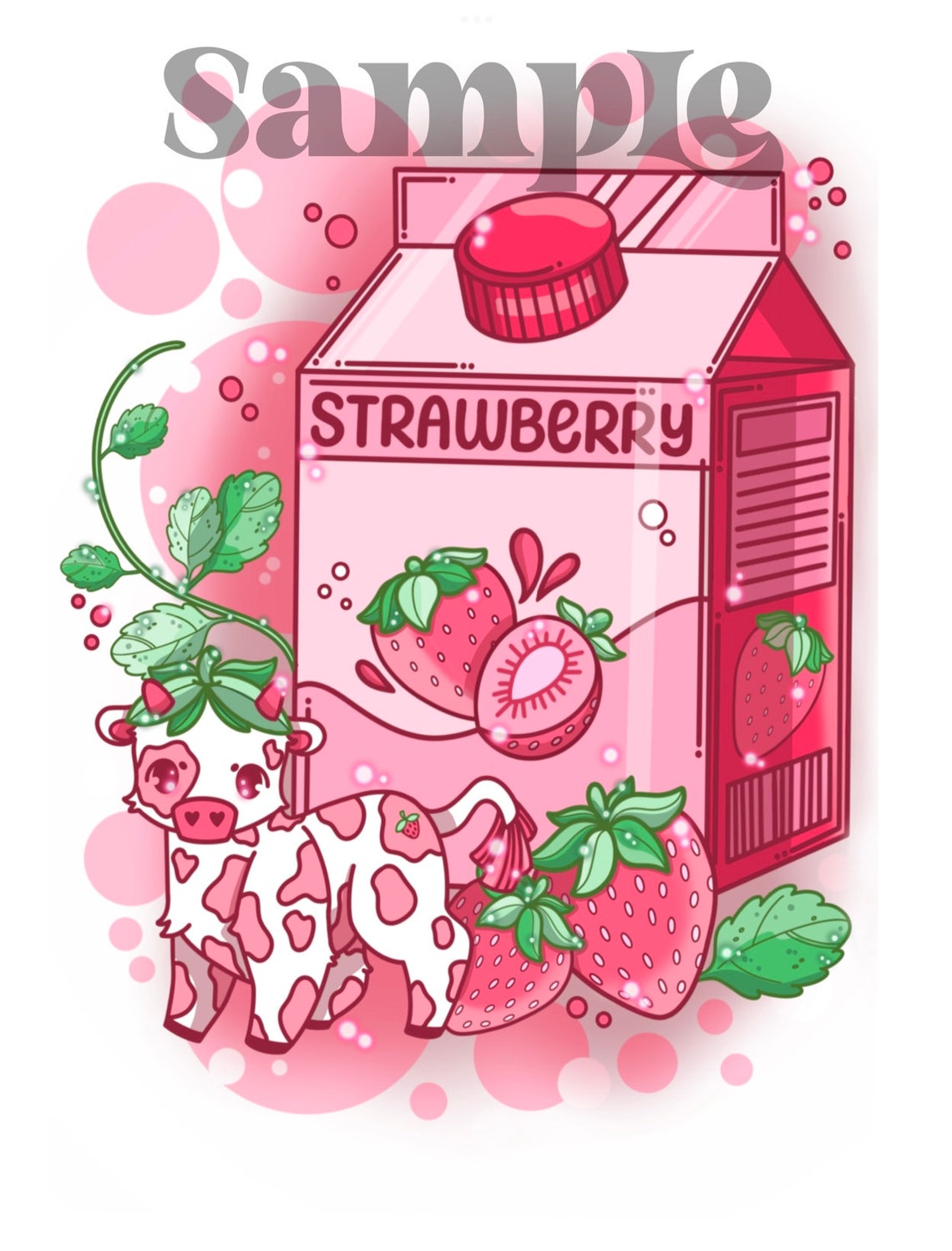 Strawberry Cow Kawaii Coloring Page Kawaii Strawberry - Etsy