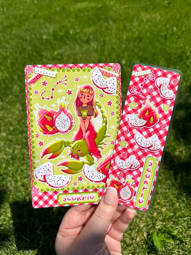 Dragon Fruit Scorpio Zodiac Bookmark | Kawaii Aesthetic Gift - Etsy