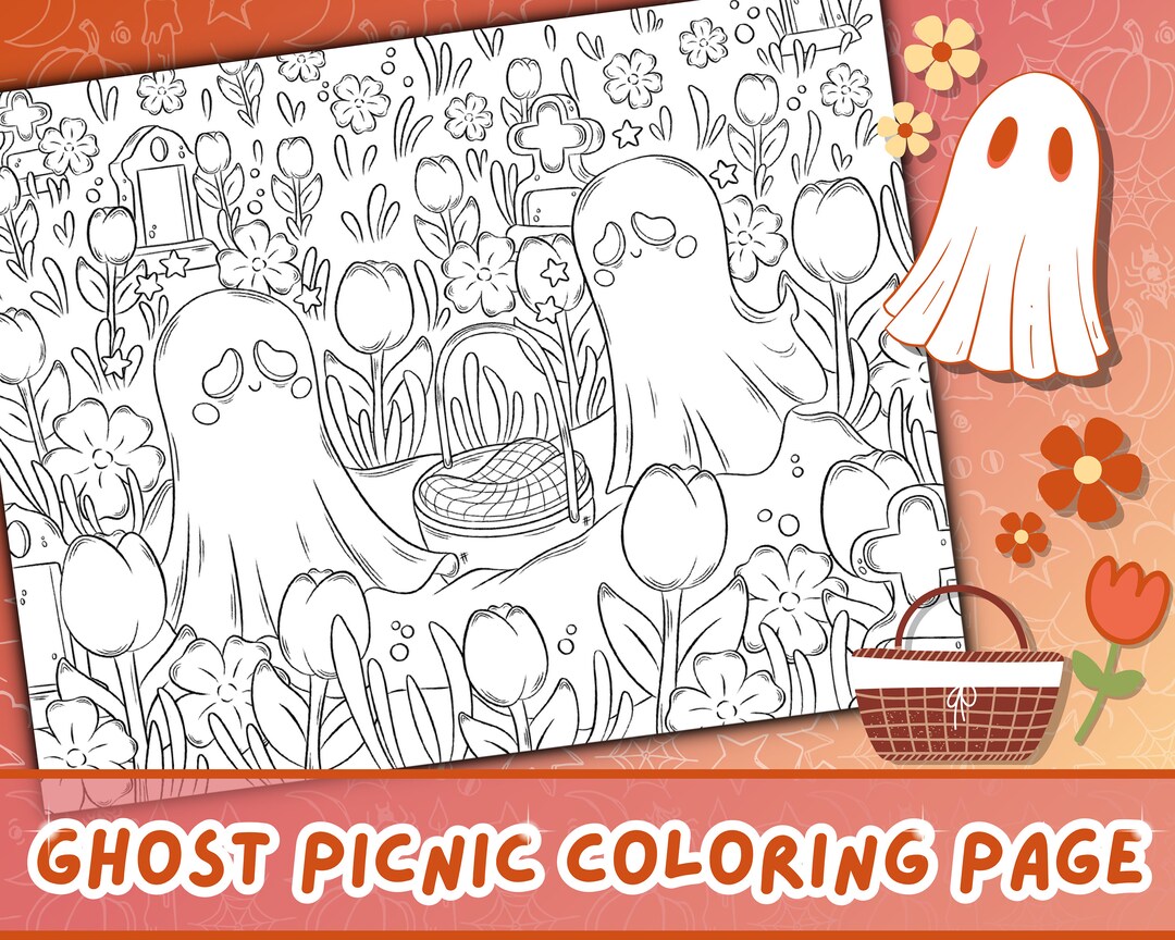 Ghost Picnic Coloring Page | Cute Halloween PNG (digital Download) - Etsy