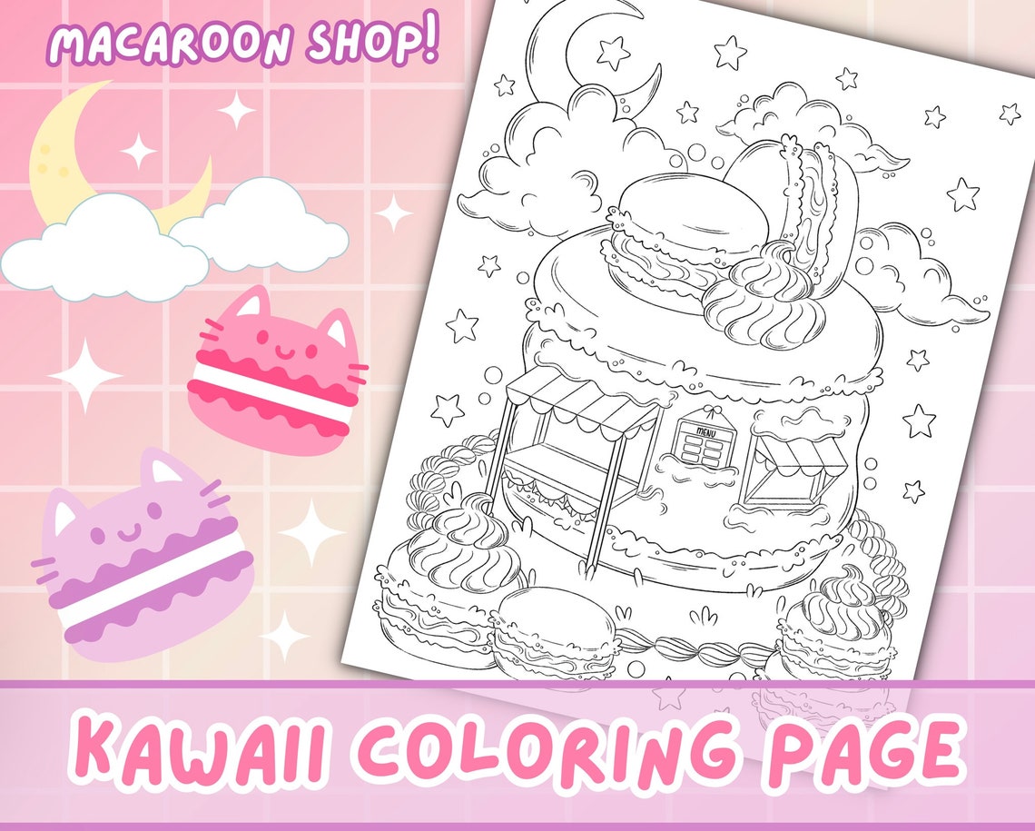 Macaron Shop Coloring Page Kawaii Coloring Page for Kids & - Etsy