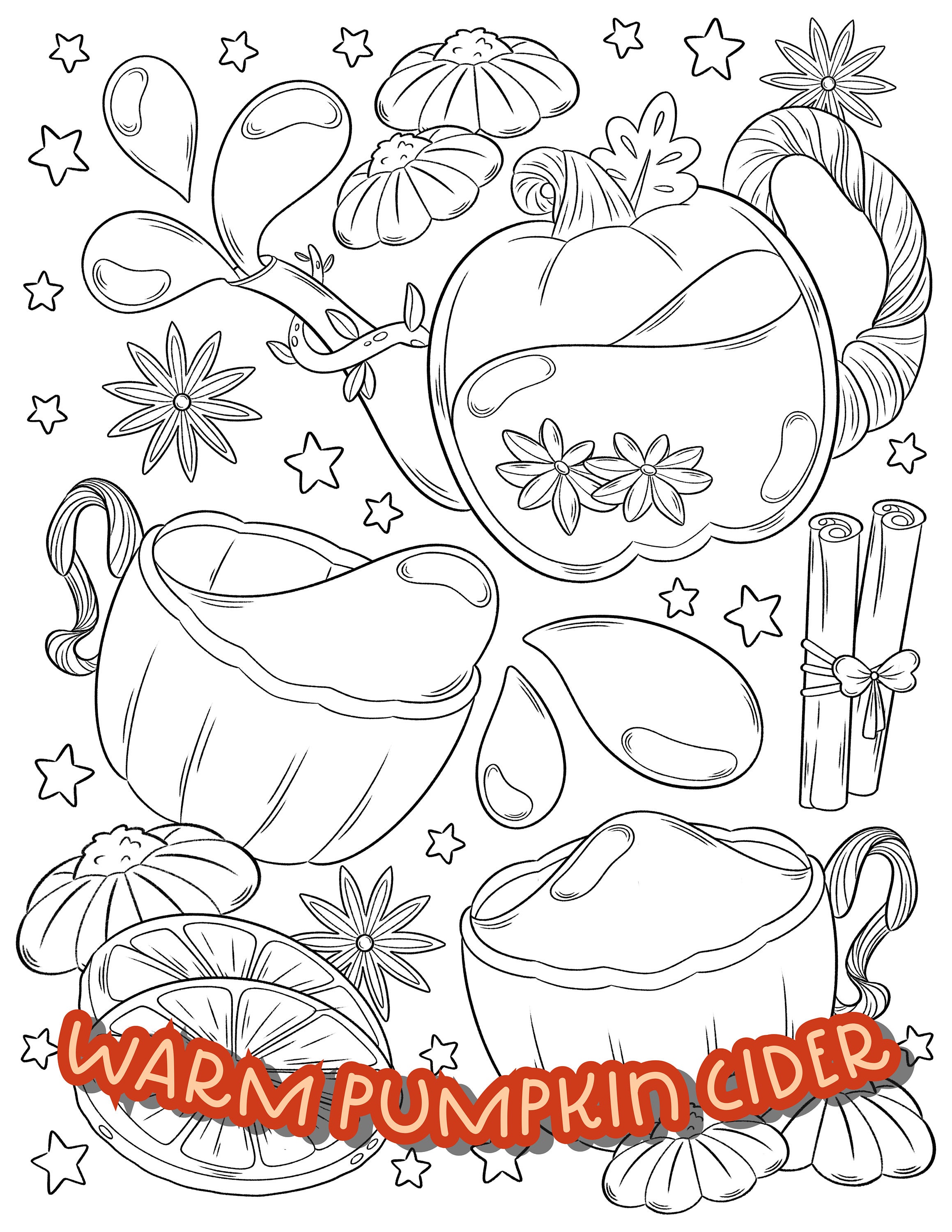 Cozy Autumn Coloring Pages | Mushroom Foraging, Apple Cider (digital ...