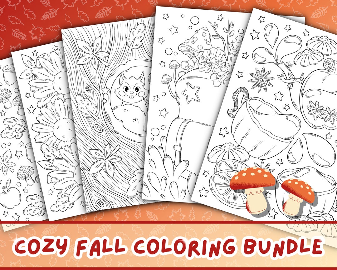 Cozy Fall Coloring Bundle | Adult Coloring Pages for Fall | Cute Autumn ...