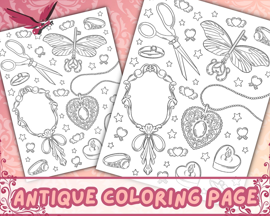 Antique Trinkets Coloring Page | Vintage Fantasy Design (printable PNG ...
