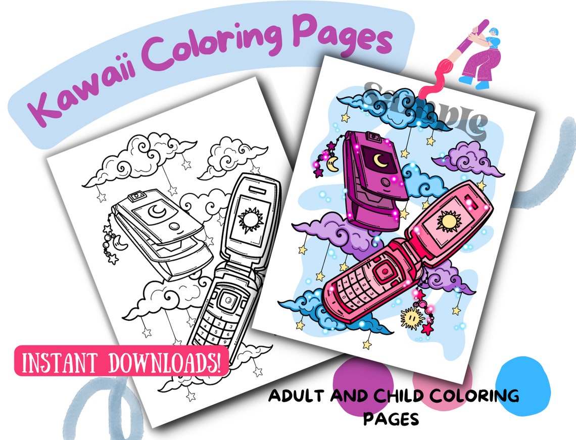 Kawaii Flip Phone Coloring Page Aesthetic Anime Coloring - Etsy