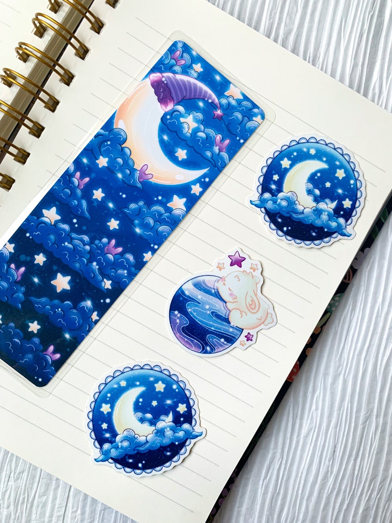 Sleepy Moon Bookmark Dreamy Aesthetic Bookmark Cute - Etsy