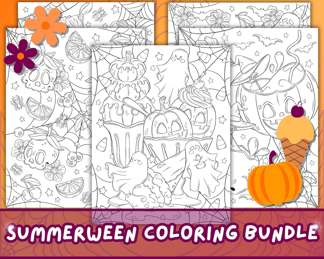 Summer Halloween Coloring Bundle | Summerween Coloring Pages | Fun ...