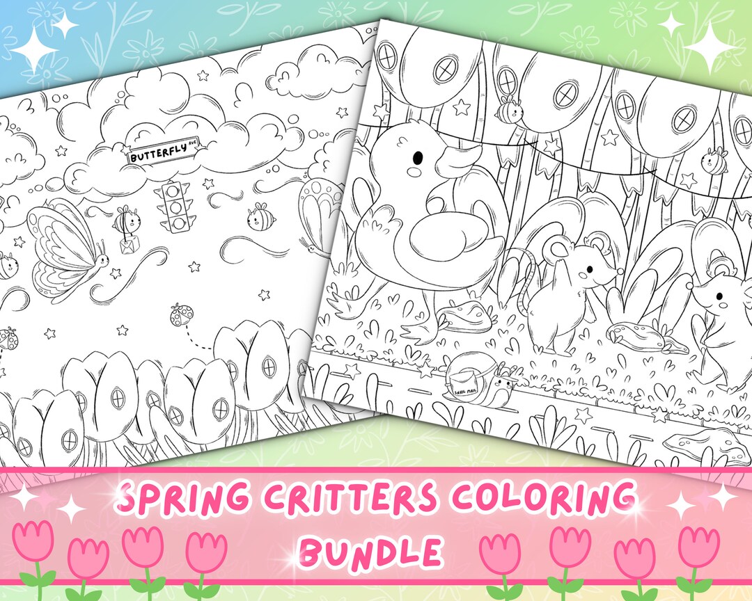 Cute Spring Coloring Page Bundle | Kawaii Floral Coloring Pages ...