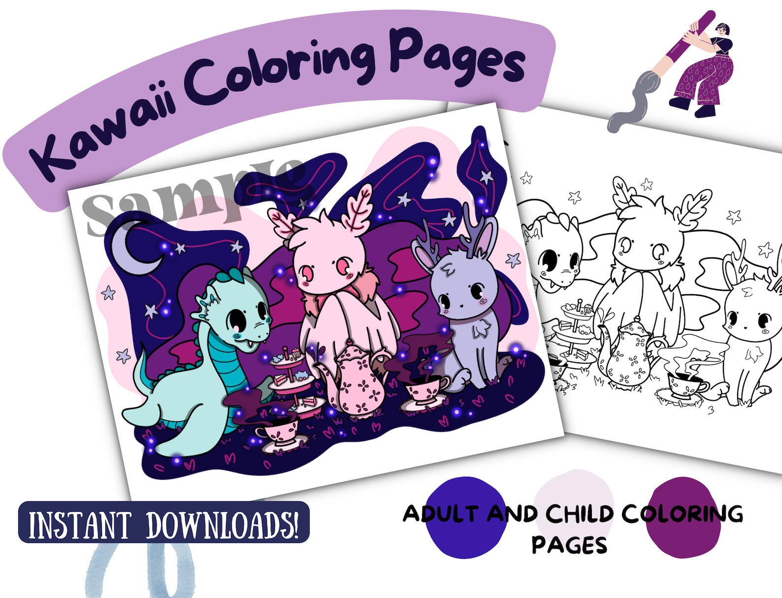 Cryptid Tea Party Coloring Page Creepy Kawaii Coloring Page - Etsy