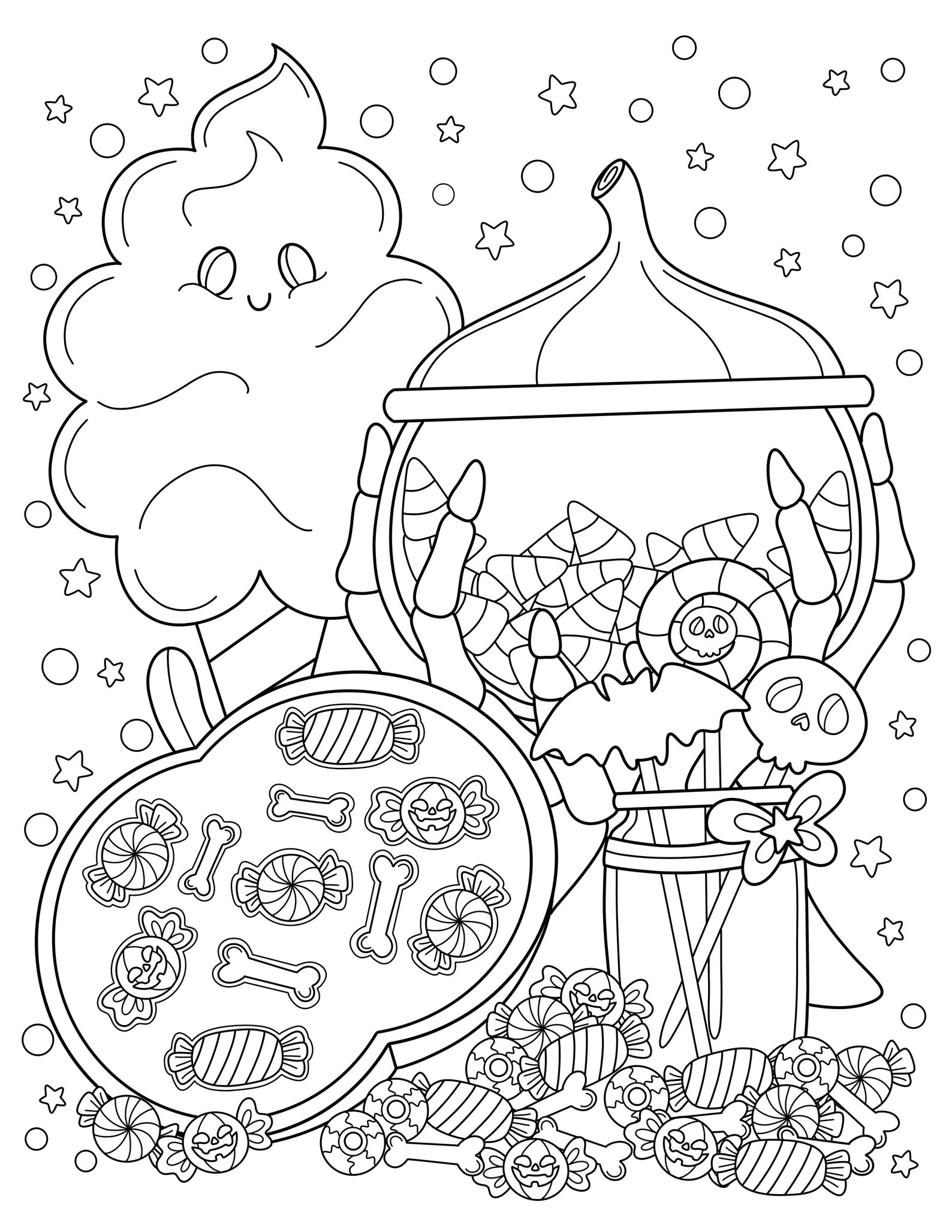 Halloween Candy Coloring Page Cute Coloring Page for Spooky - Etsy