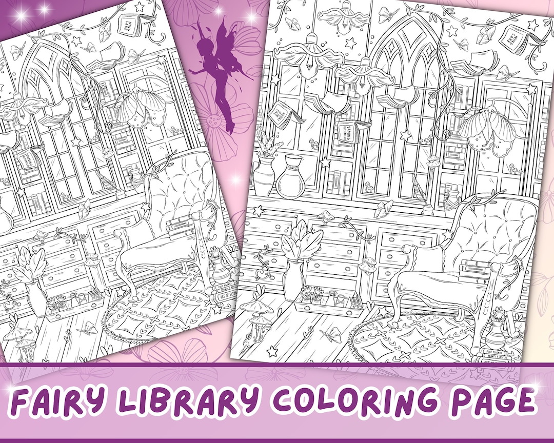 Fairy Library Coloring Page | Cozy Cottagecore Aesthetic Coloring Page ...