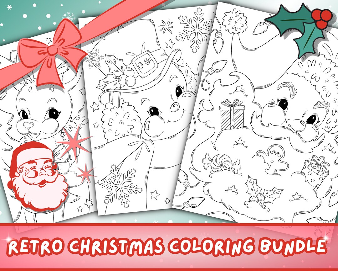 Retro Christmas Coloring Pages | Vintage Santa Christmas Coloring Book ...