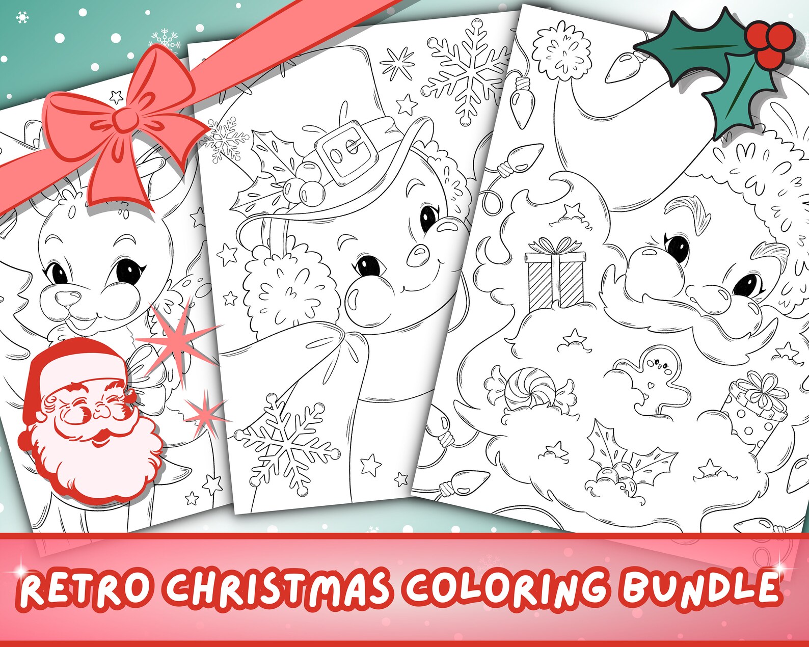 Retro Christmas Coloring Pages | Vintage Santa, Winter Wonderland ...