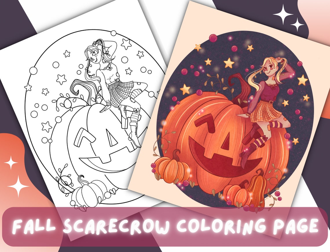 Scarecrow Fall Coloring Page Cute Autumn Coloring Page - Etsy