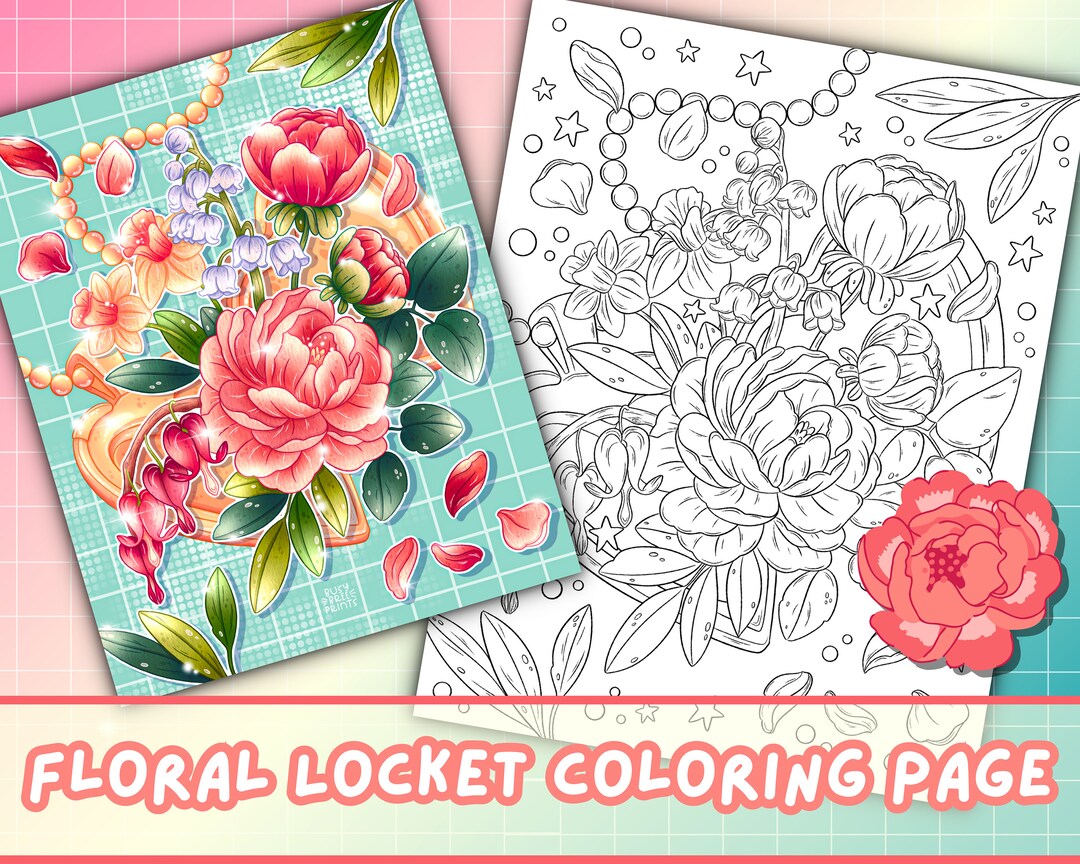 Floral Locket Coloring Page | Cute Adult Coloring Page | Spring ...