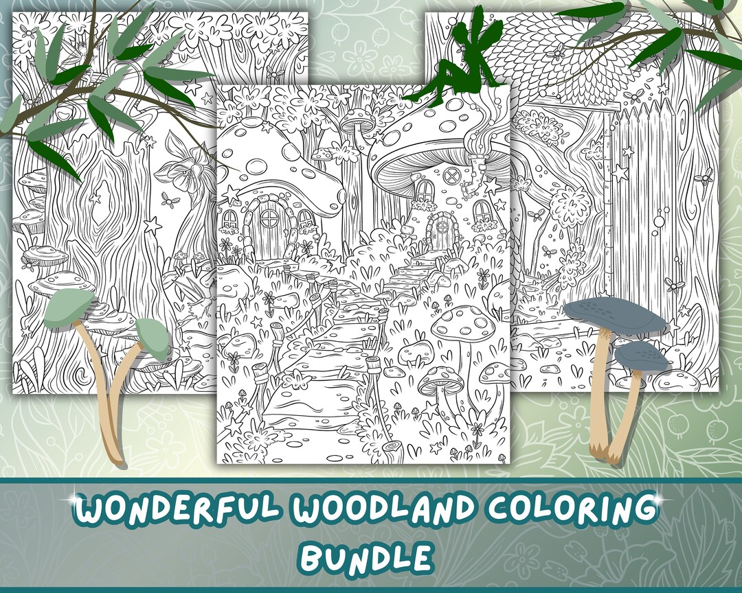 Wonderful Woodland Coloring Bundle | Cottagecore Nature Coloring Pages ...