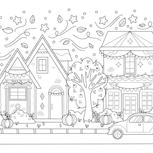 Cozy Autumn Coloring Page | Cute Coloring Page for Fall | Cozy Fall ...