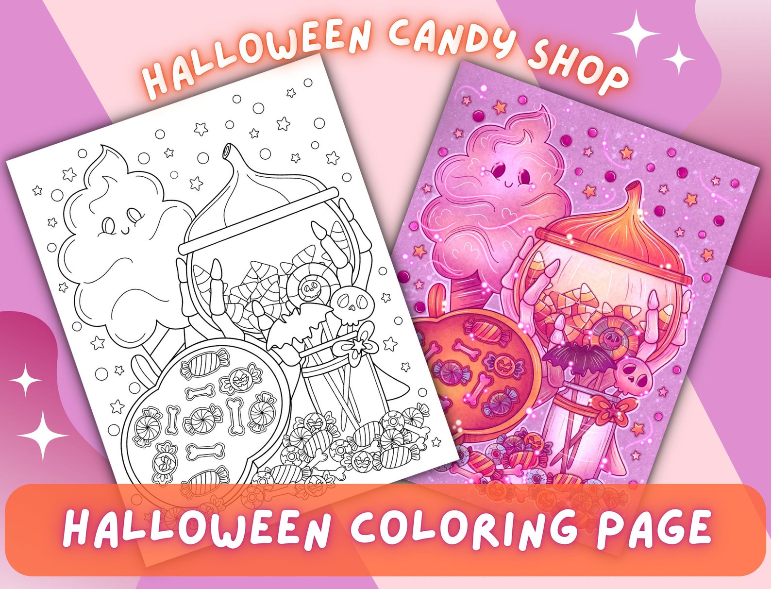 Halloween Candy Coloring Page Cute Coloring Page for Spooky - Etsy