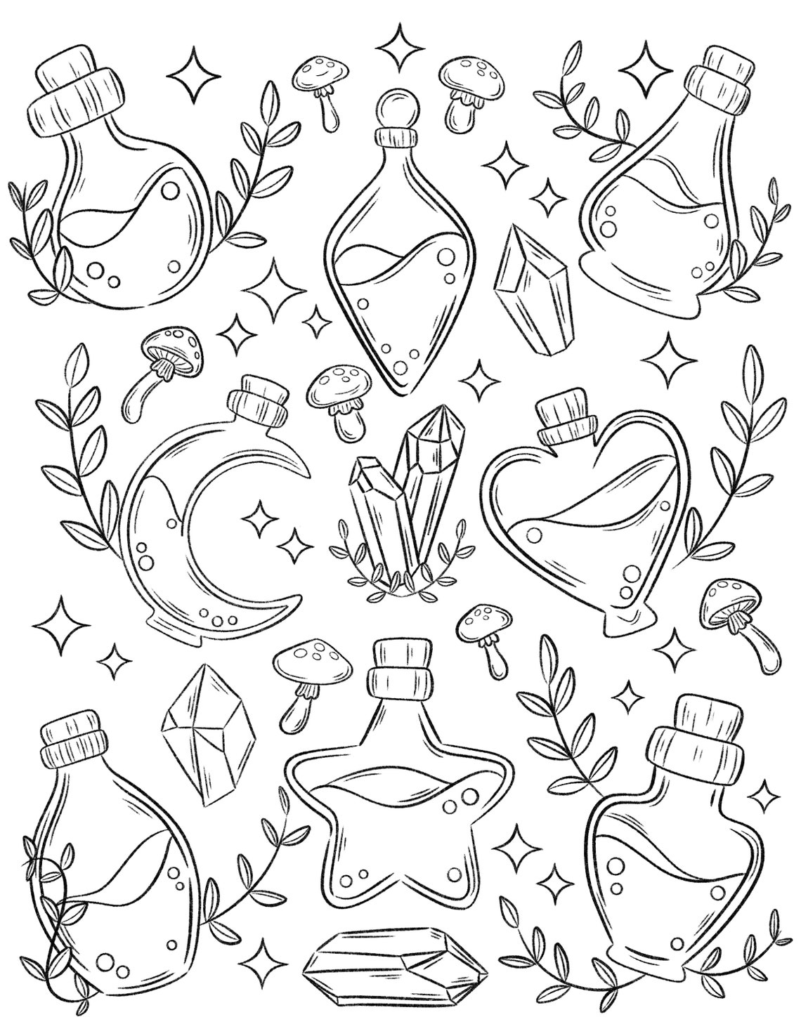 Witch Coloring Pages Crystal Coloring Page Witch Coloring - Etsy