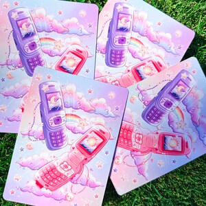 Dreamy Kawaii Flip Phone Art Print | Aesthetic Whimsical Art Print ...
