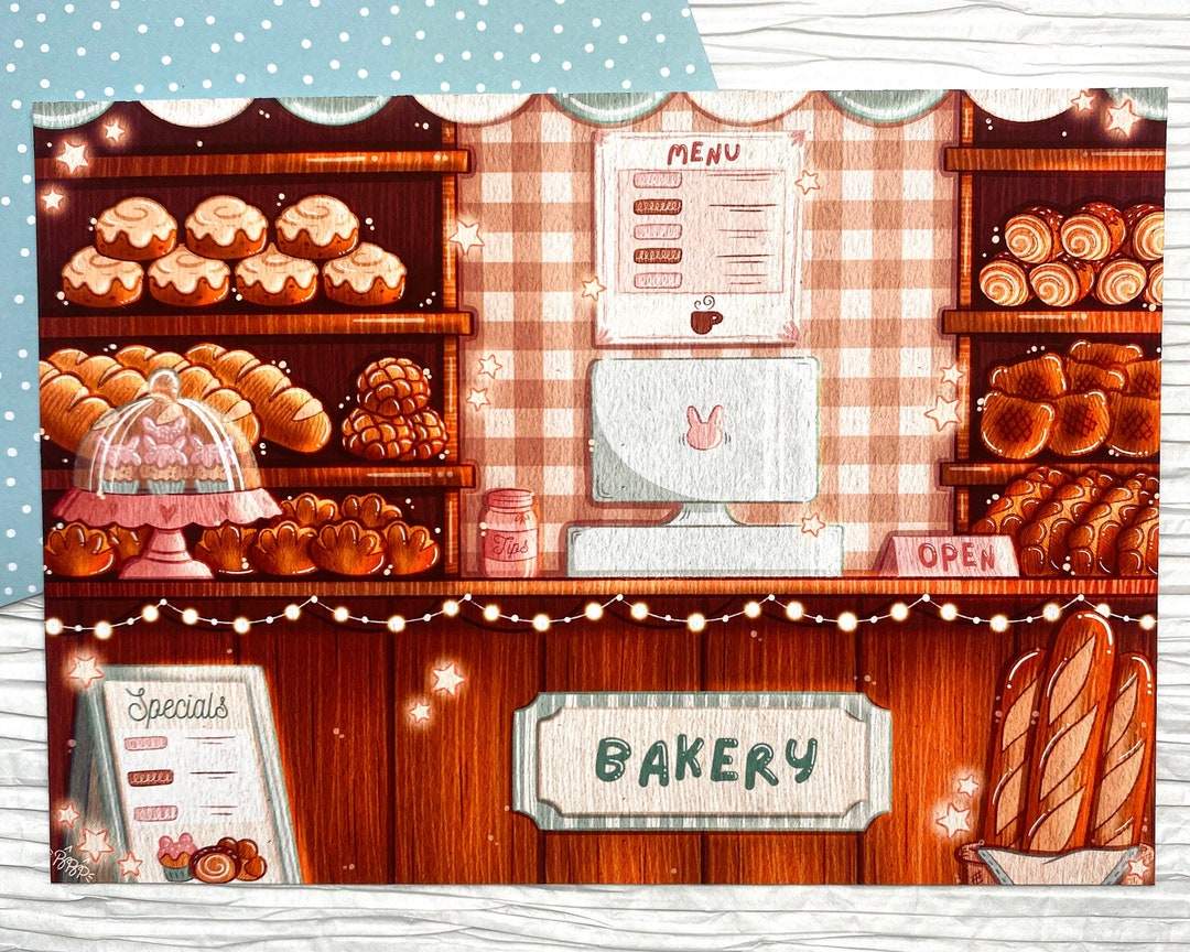Cozy Bakery Art Print Kawaii Food Art Print Aesthetic Room Decor Cute ...