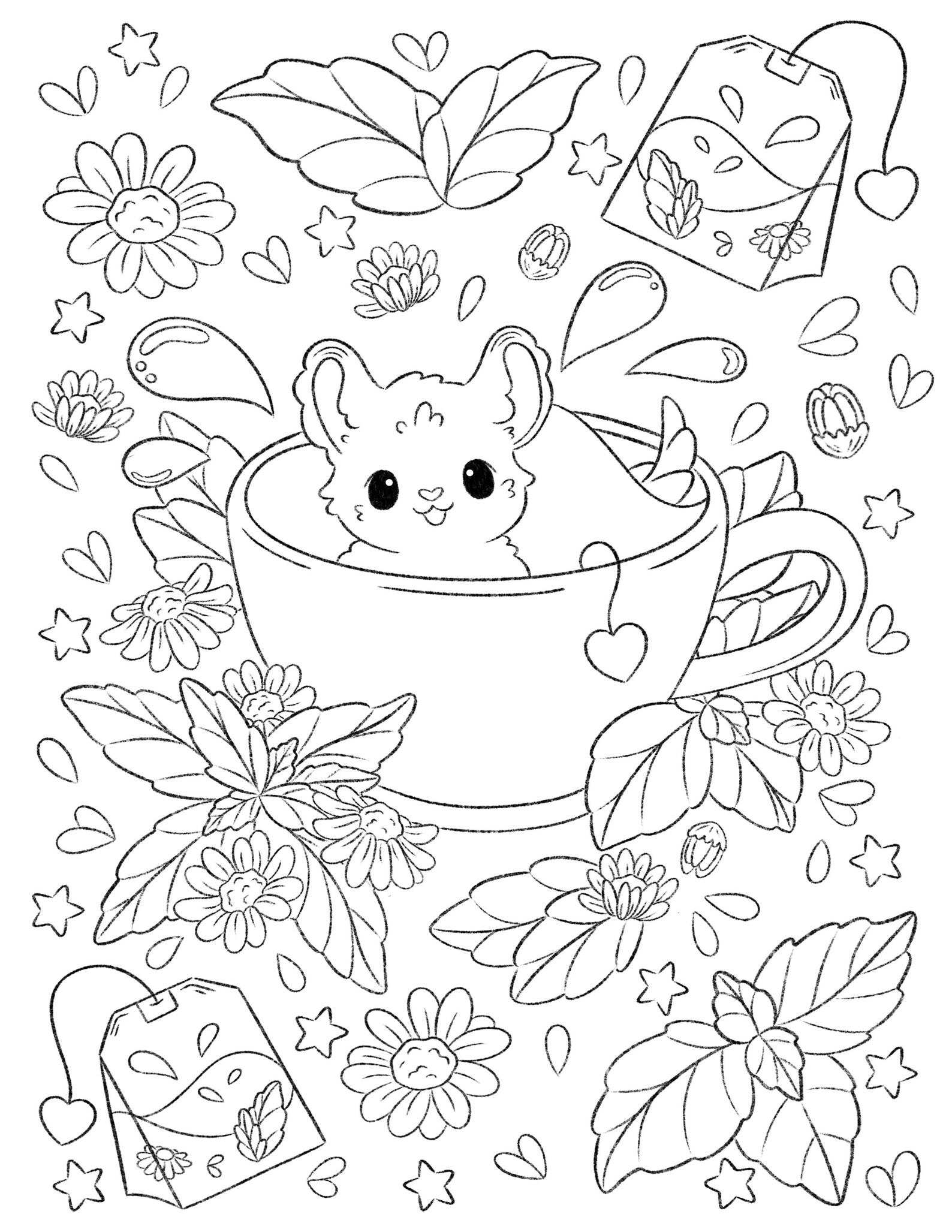 Teacup Kawaii Coloring Page Set Cute Printable Coloring Etsy Canada