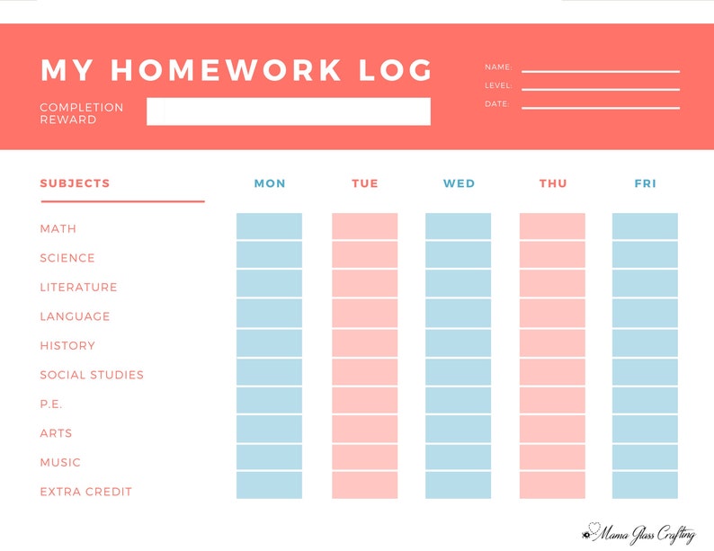 Homework Chart | Weekly Tracker | Homework Organizer - Etsy