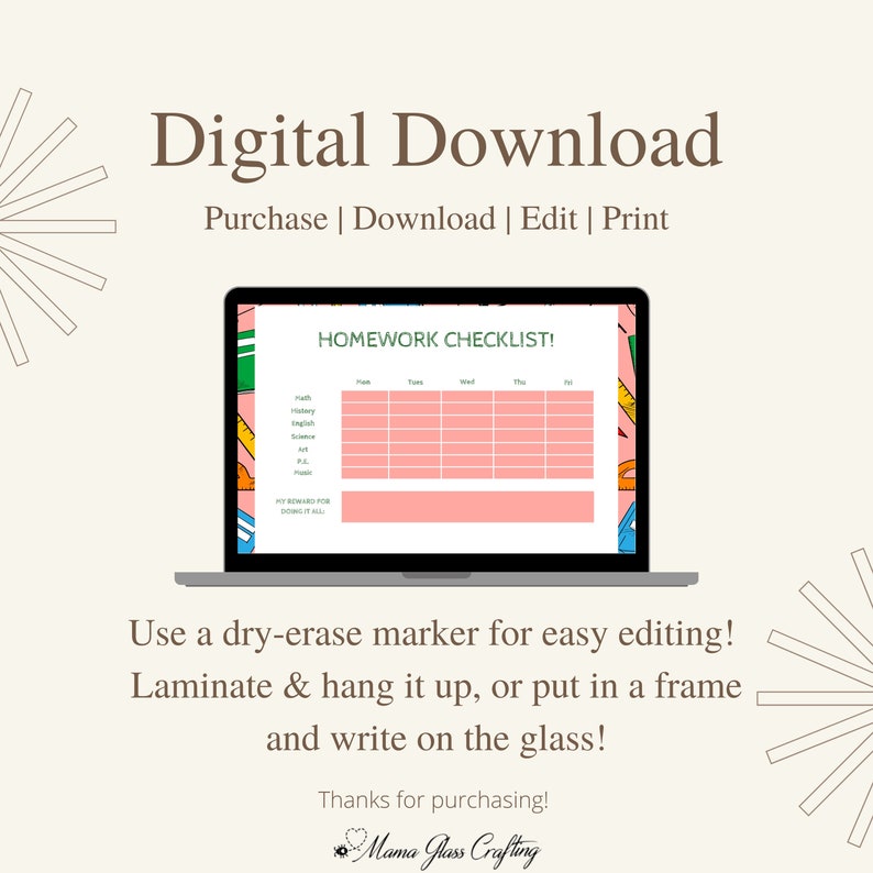 Homework Chart | Weekly Tracker | Homework Organizer - Etsy
