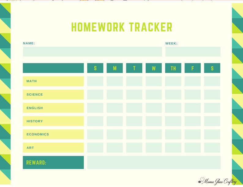 Homework Chart | Weekly Tracker | Homework Organizer - Etsy