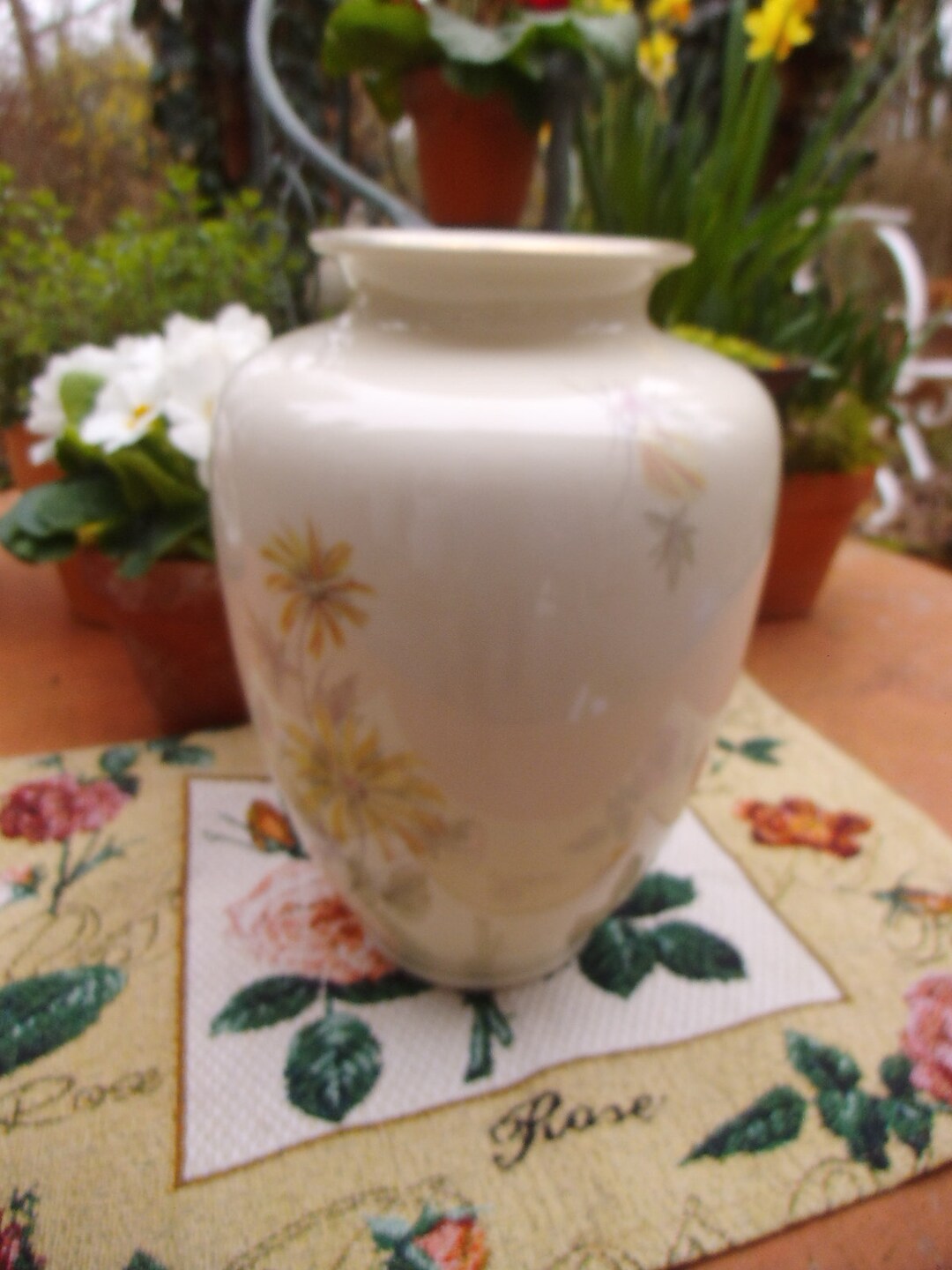 K&A Krautheim Vase 50er Blumenvase Chrysanthemen Blumenmuster Vintage ...