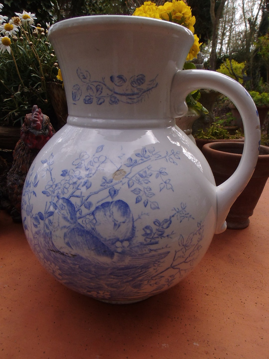 Antique France Jug Wash Jug Water Jug Vase Flower Vase Brocante Bird ...