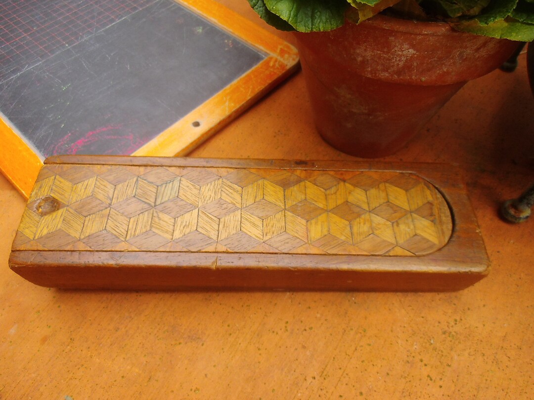Antique Stylus Box Inlaid Cubism Wooden Box Pencil Box Grifelbox Wooden ...
