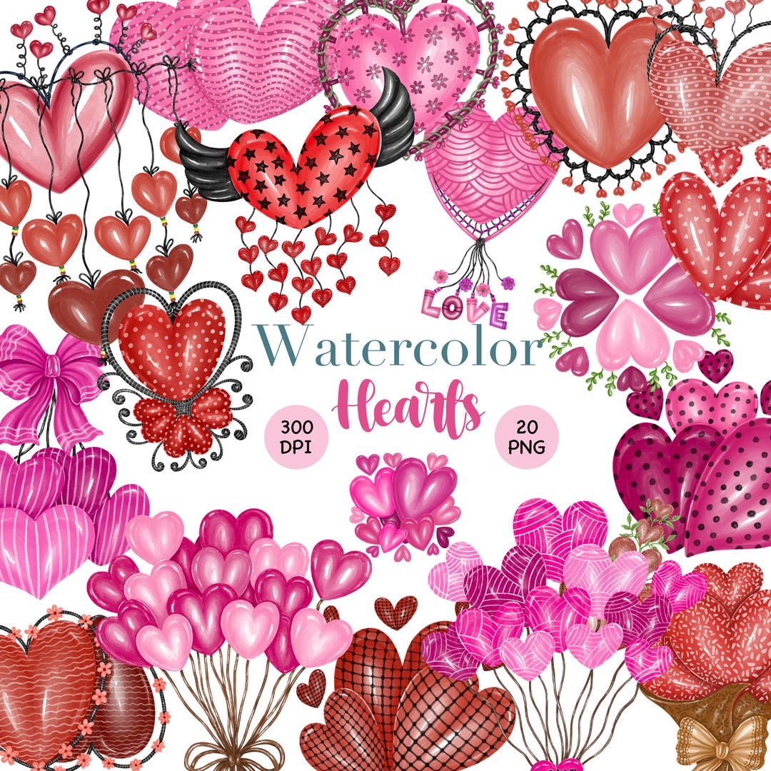 Watercolor Hearts Clipart, Watercolor Valentine Clipart, Valentine Png ...