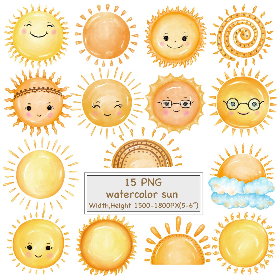 Watercolor Sun, Moon Clipart, Watercolor, Clipart, Png, Seasonal ...