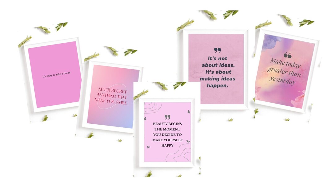 Pink Motivational Inspirational Quotes Prints Wall Art Work Digital ...