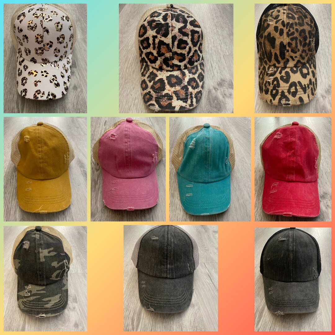 Distressed Criss Cross Pony Tail Hat, Pony Tail Hat, Women's Distressed ...