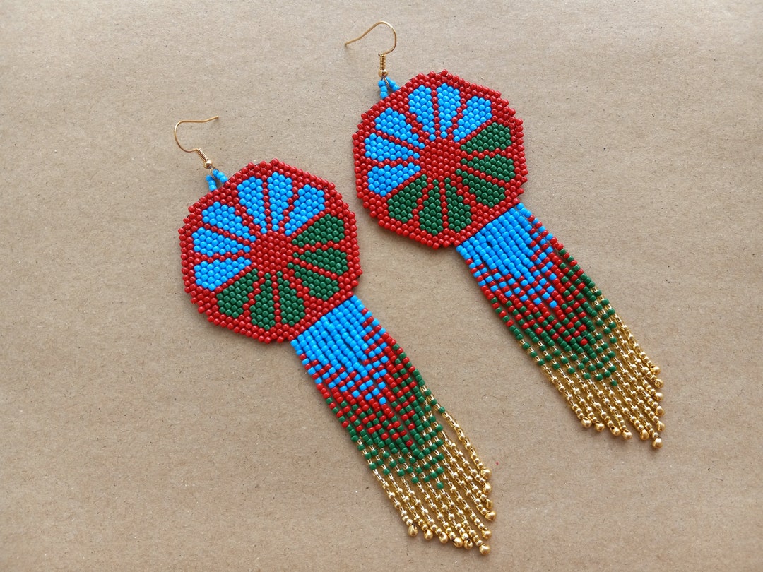 Romani Flag Wheel Beaded Fringe Earrings - Etsy
