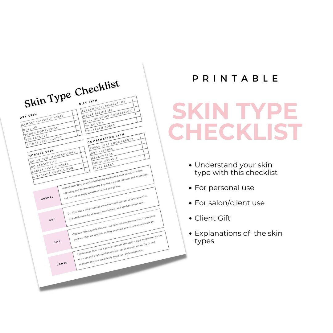 Skin Type Worksheet Checklist Cheat Sheet Pink Client Tacker - Etsy
