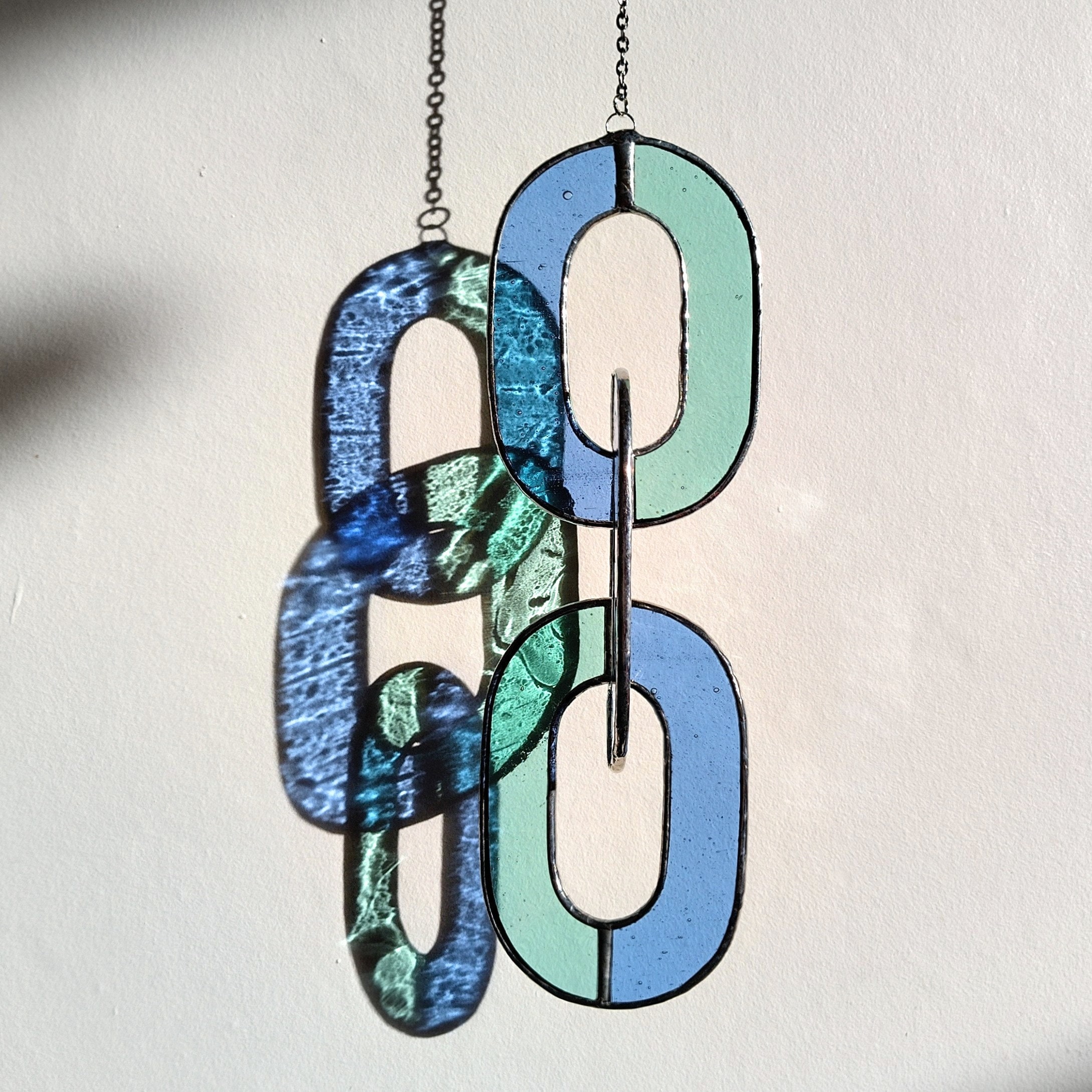 Stained Glass Chain Suncatcher, Blue & Sea Green Glass Chain - Etsy