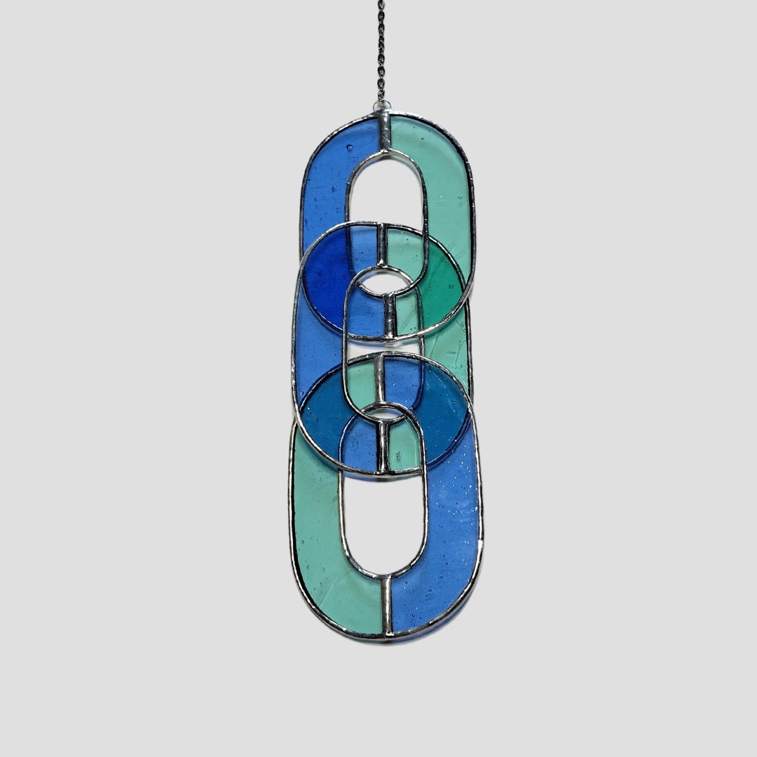 Stained Glass Chain Suncatcher, Blue & Sea Green Glass Chain - Etsy