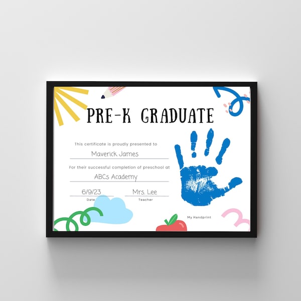 Prek Handprint Certificate - Etsy