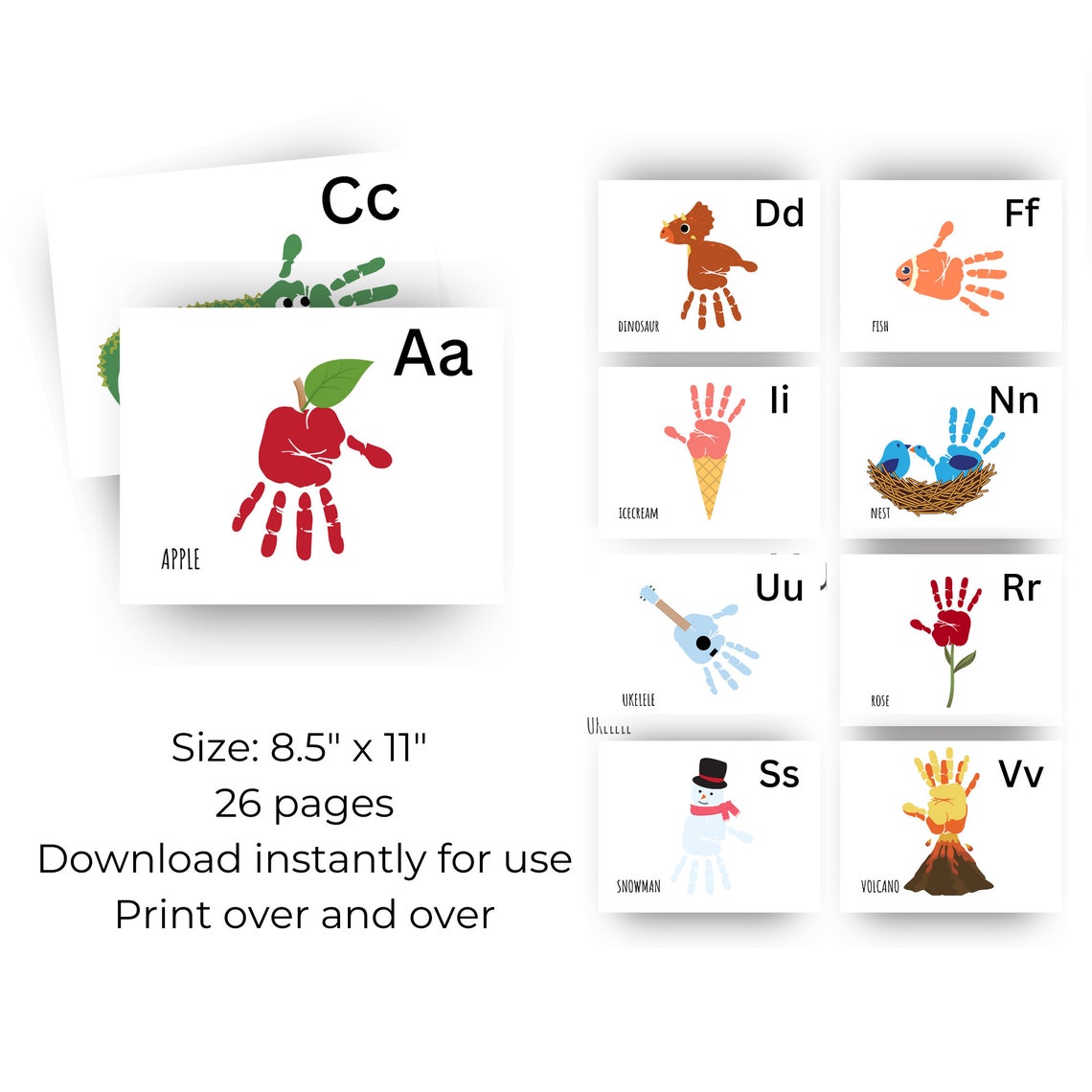 Alphabet Handprint Printable Craft for Toddler Abc Handprint Art Book ...