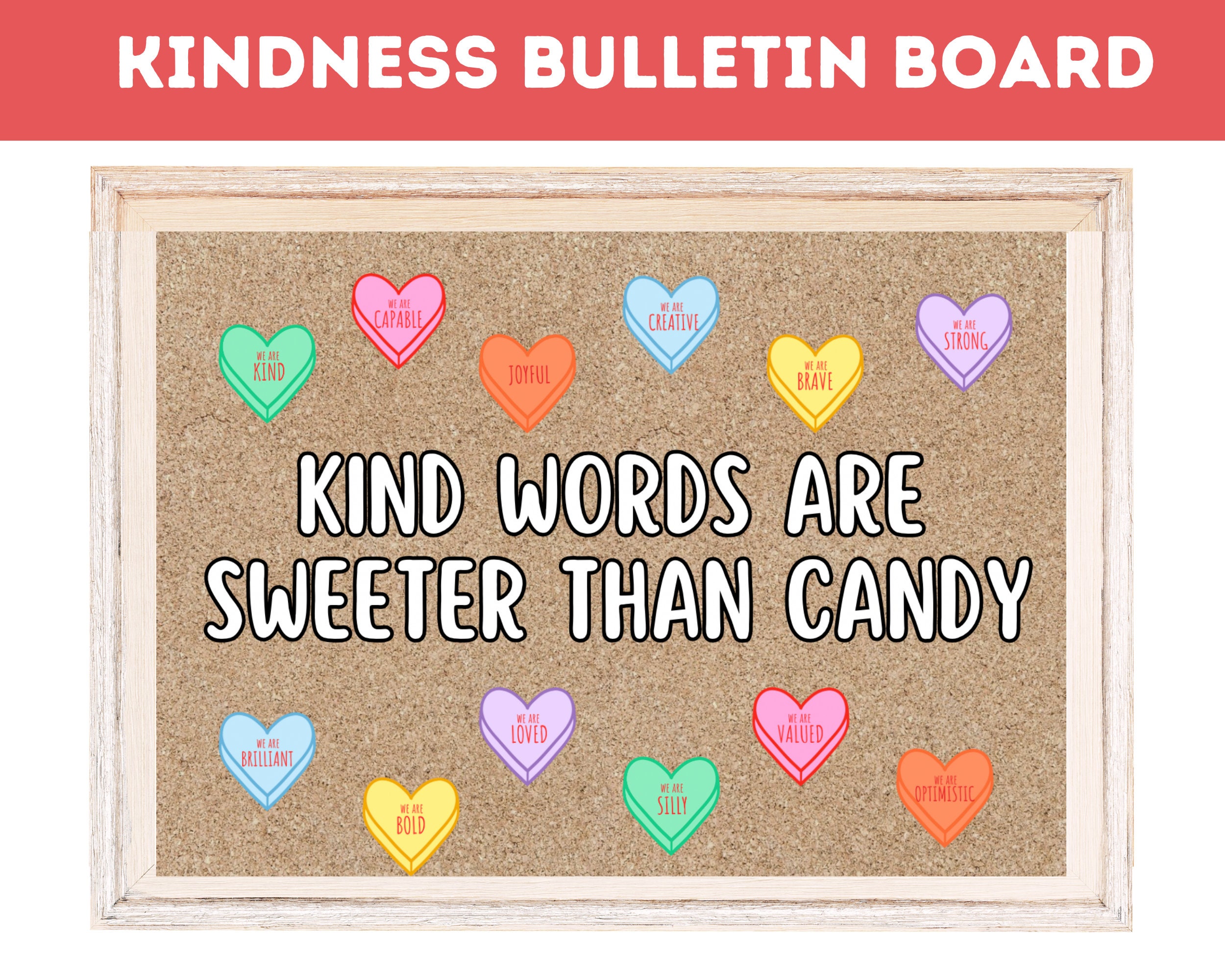 Valentine's Day Bulletin Board Kit Candy Heart Affirmations Kindness ...