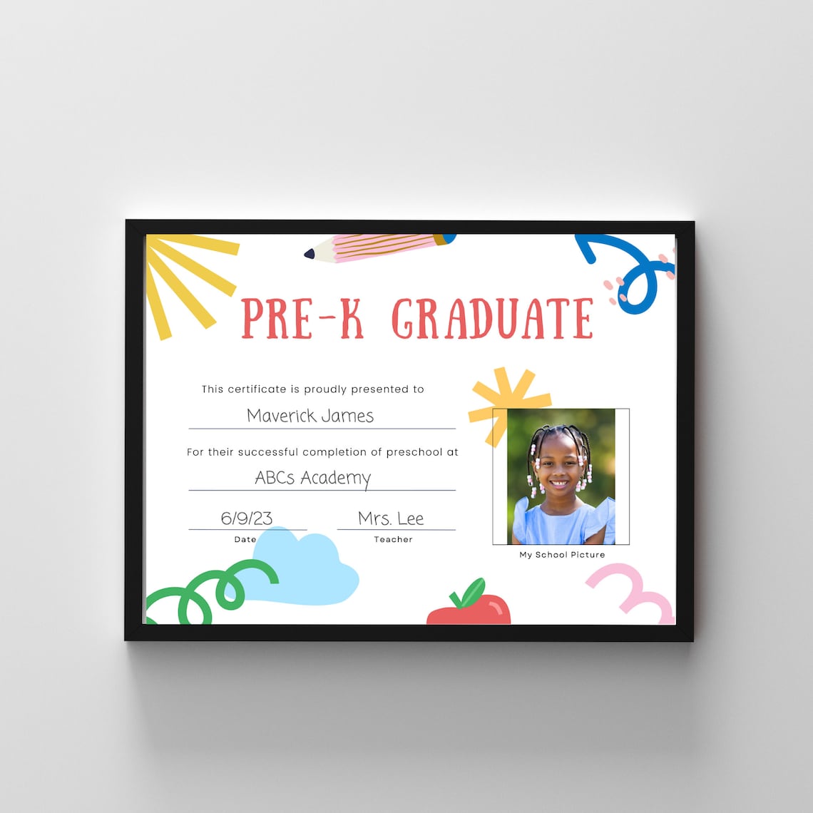 Graduation Certificate for Preschool Template | School Picture Keepsake ...
