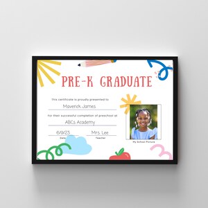 Graduation Certificate for Preschool Template | School Picture Keepsake ...