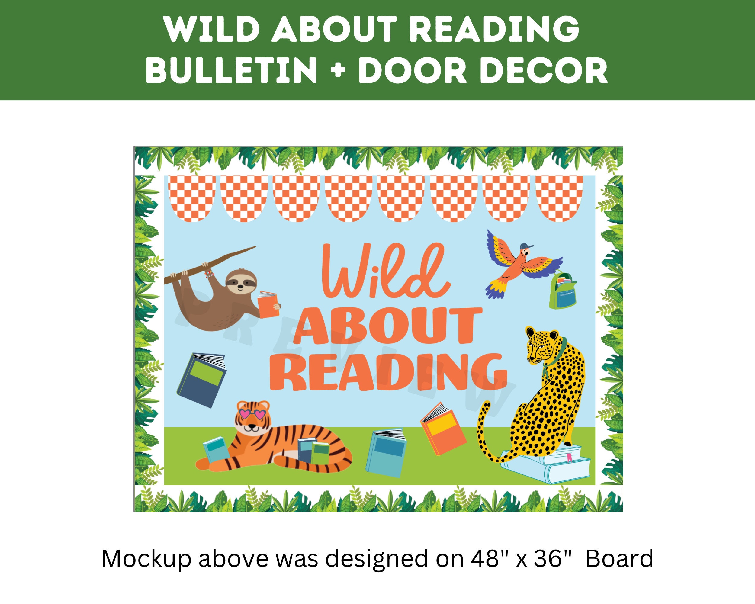 Library Bulletin Board Reading Door Decor Kit Summer Spring Classroom ...