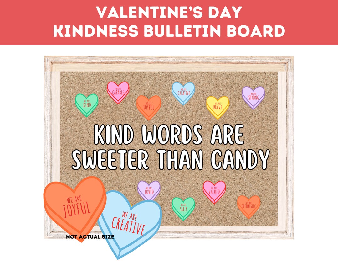 Valentine's Day Bulletin Board Kit Candy Heart Affirmations Kindness ...