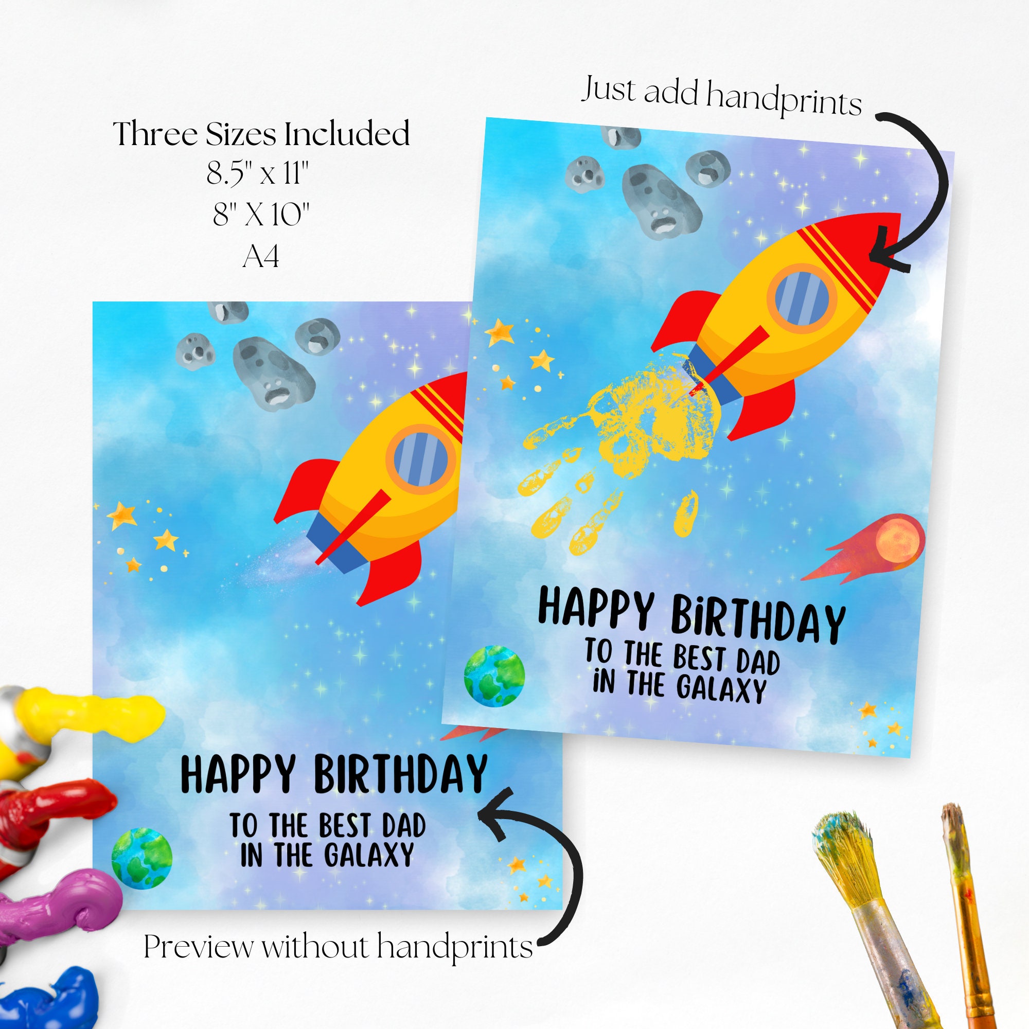 Kids Handprint Craft | Printable Birthday Card for Dad | Gift for Papa ...