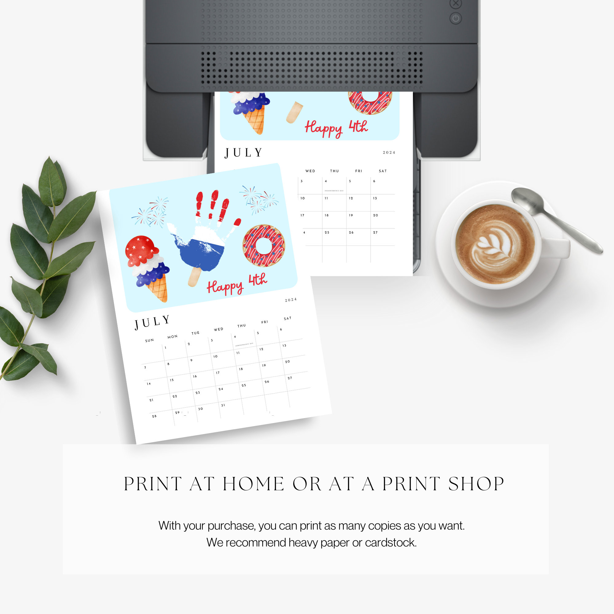 Printable 2024 Calendars 11 X 8.5 Inches Instant Down Handprint ...