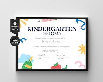 EDITABLE Kindergarten Diploma With Photo Kindergarten - Etsy