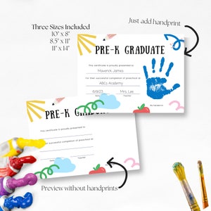 Preschool Graduation Certificate| Handprint| Printable 8X10 Sign ...